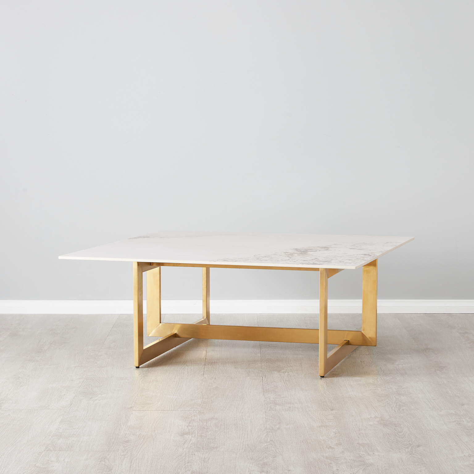 Isla Light Brown Marble Dining Table - Brushed Bronze Legs by Koala ...